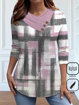 T shirts Décontracté Printemps Automne Plaid Micro élasticité