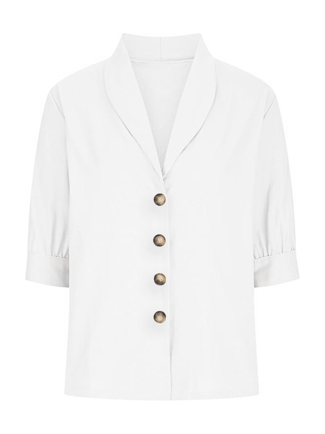 Blouses Été en Lin Contrasté Couture Manches Courtes Col Châle Coton ...